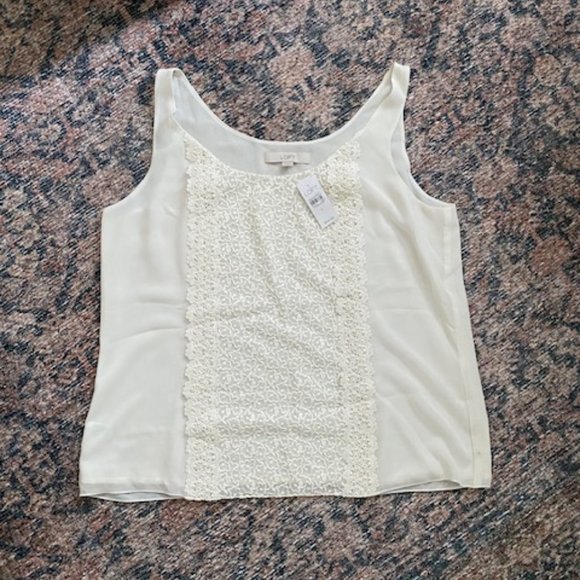 LOFT | Tops | Loft Embroidered Tank Cream Size Large New | Poshmark